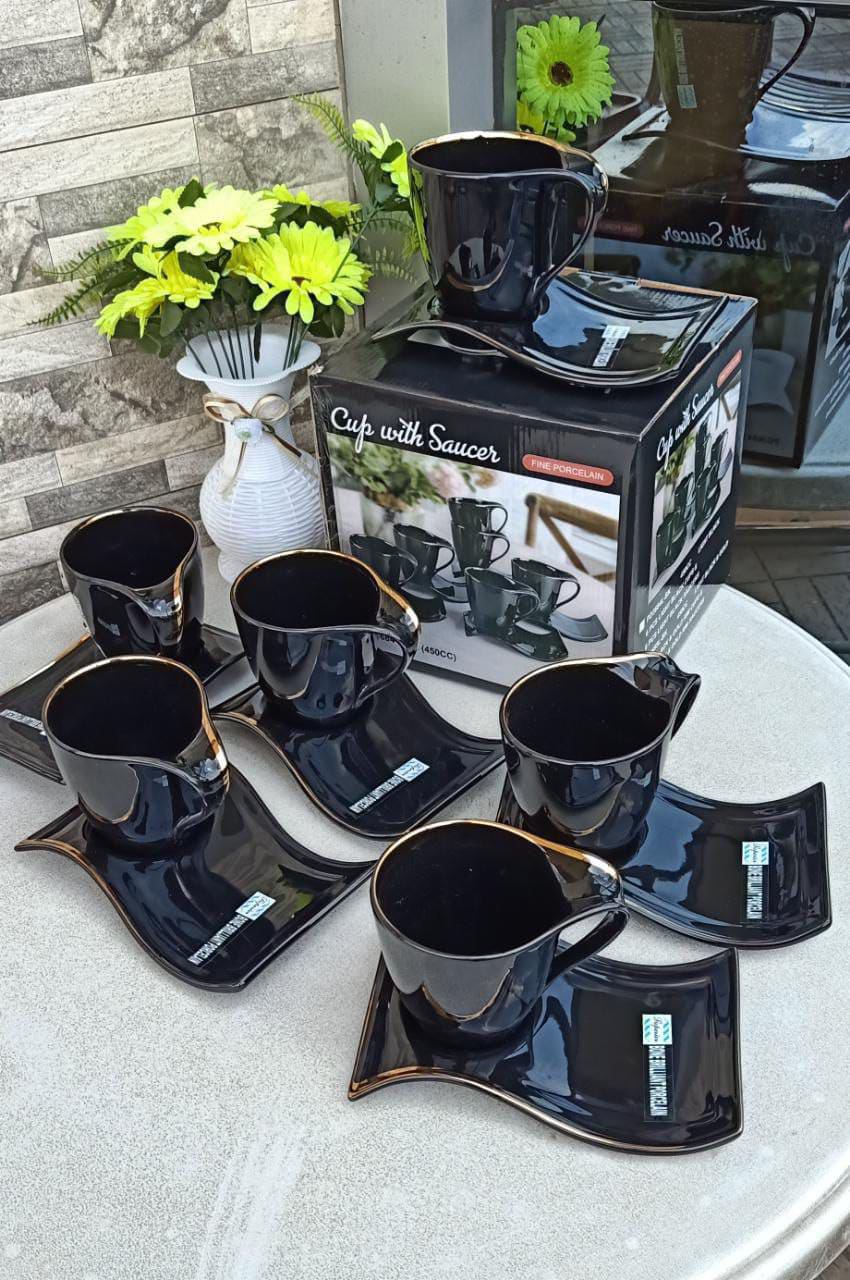 Black Classy Cup Saucer Set with Gold Rim – Dasheki Home: Home and Garden